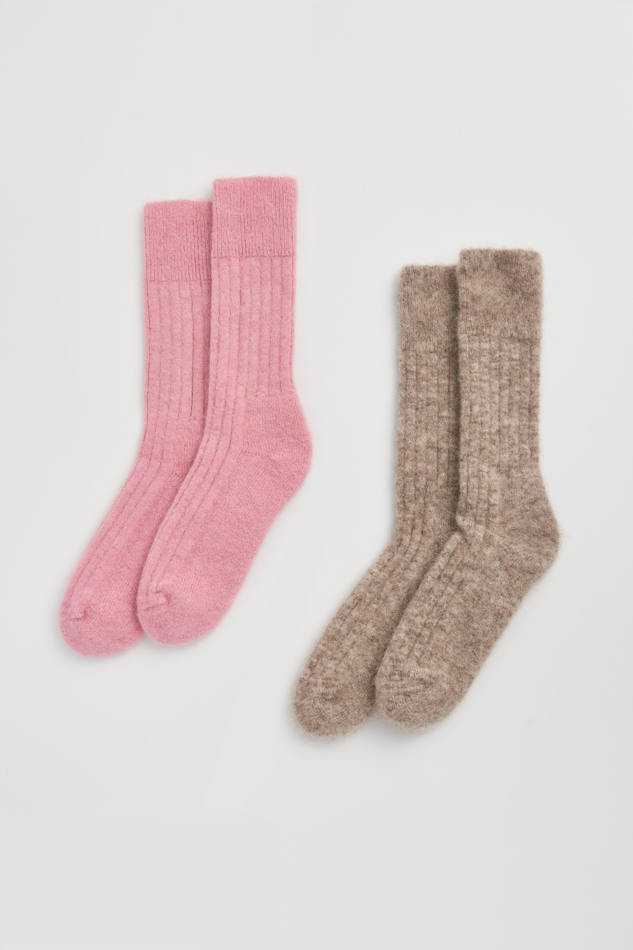 Ultra Soft Ribbed Bed Socks Set in Grey & Pink - Pairs Socks